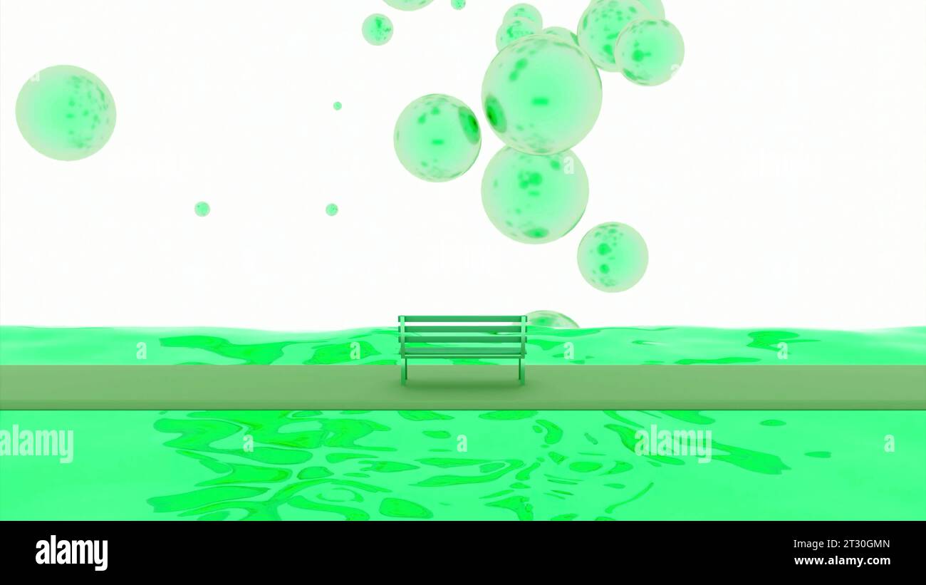 3D animation with bench. Design. 3D animation of space with bench and ...