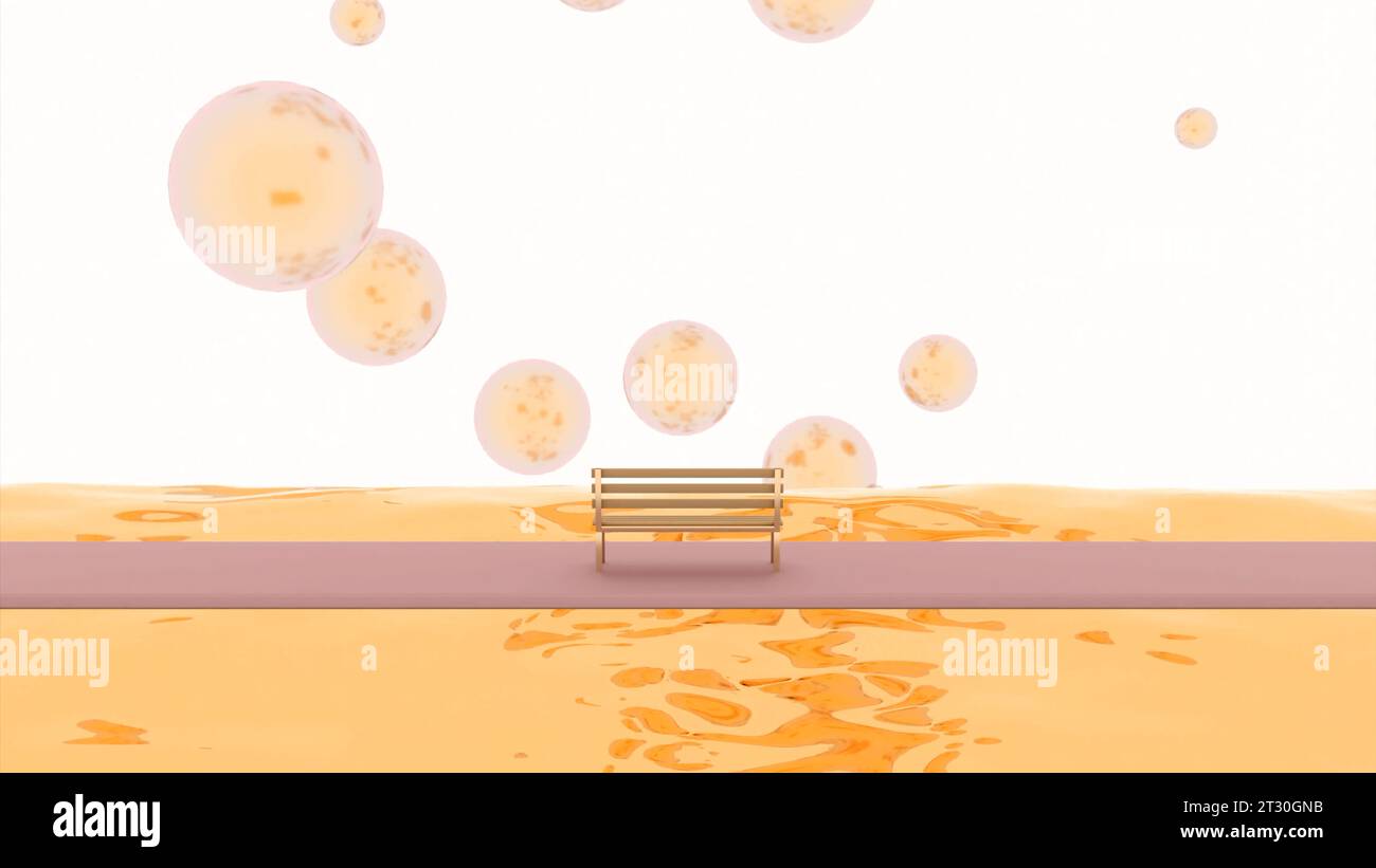 3D animation with bench. Design. 3D animation of space with bench and ...