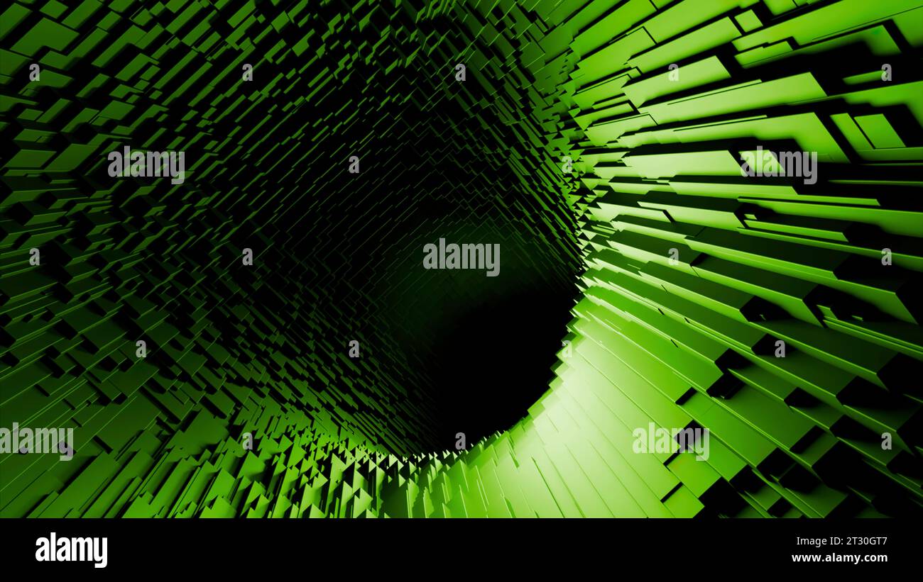 Green long corridor. Design. Fast moving computer graphics with a ...