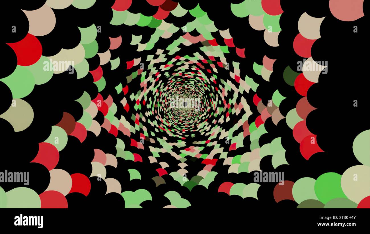 A long dark tunnel. Design. Multi-colored walls of the pattern flashing ...