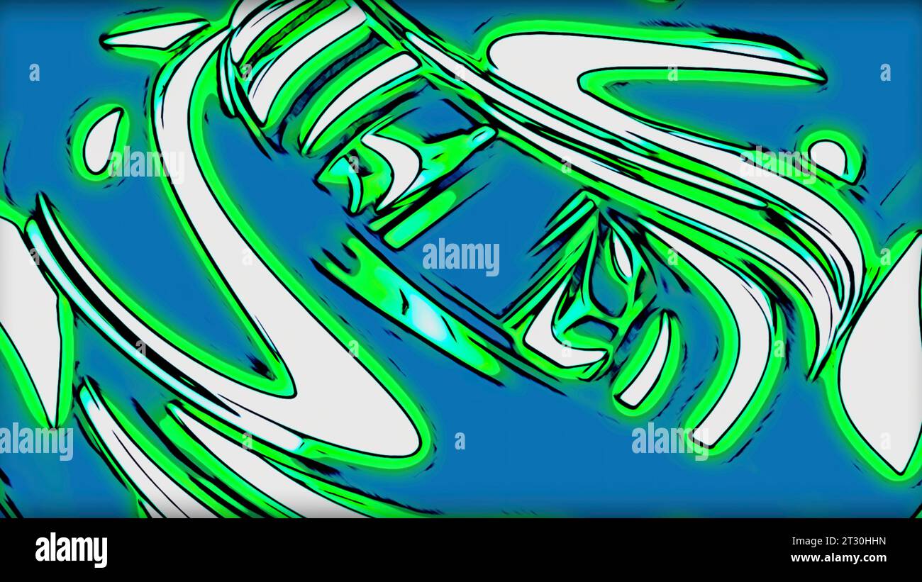 Neon bright color background. Design. Rotating white rays with ...