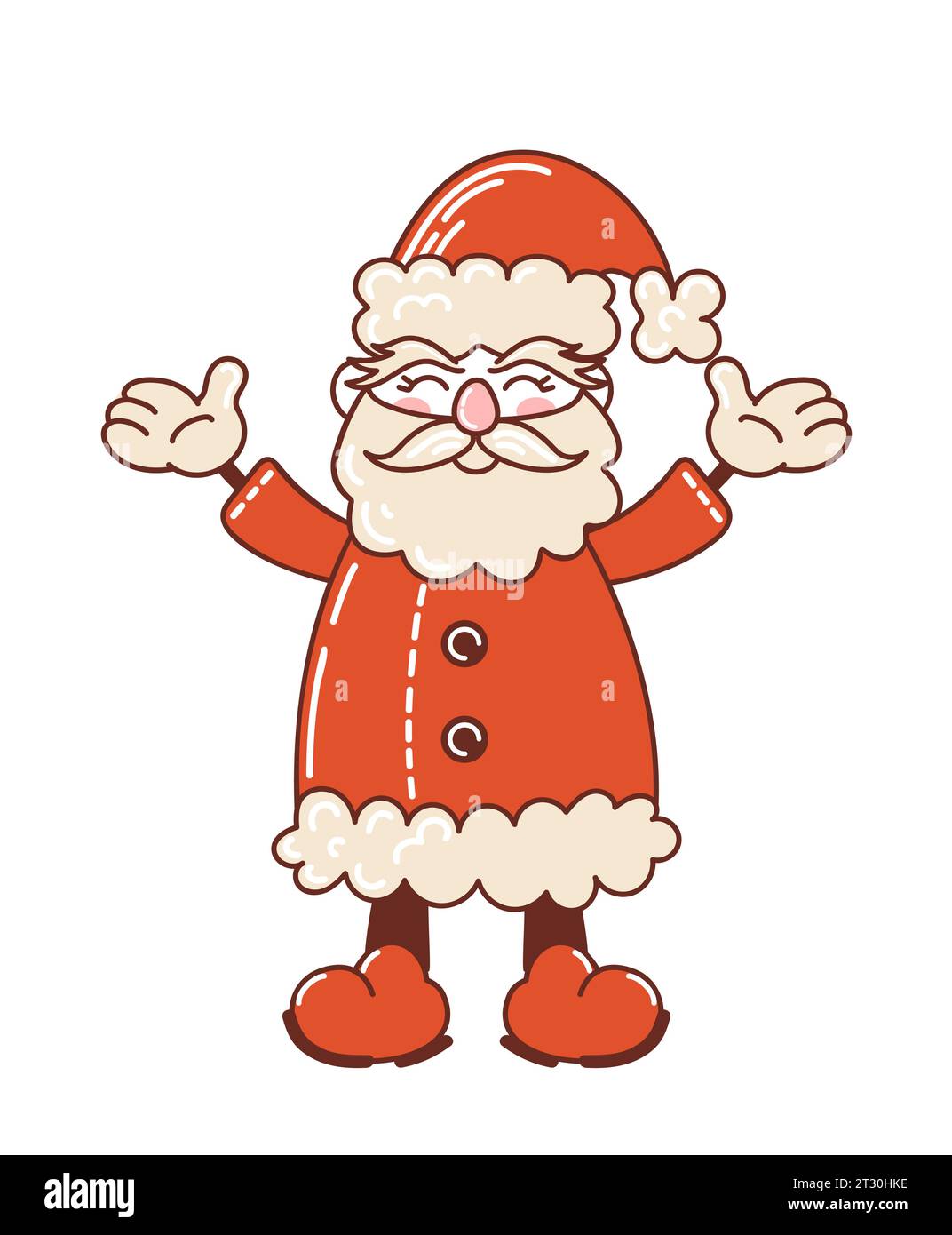Funny Santa Claus with raised hands smiling. Cute Christmas characters in retro cartoon style ...
