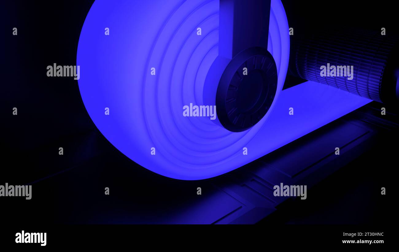 Blue background in cartoon animation. Design. Unwinding a long tape ...