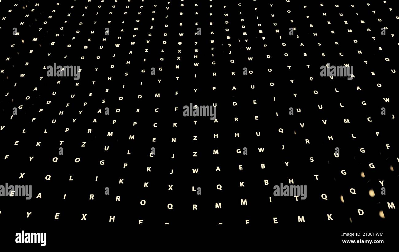 Black background with keyboard keys. Design. Bright letters highlighted ...