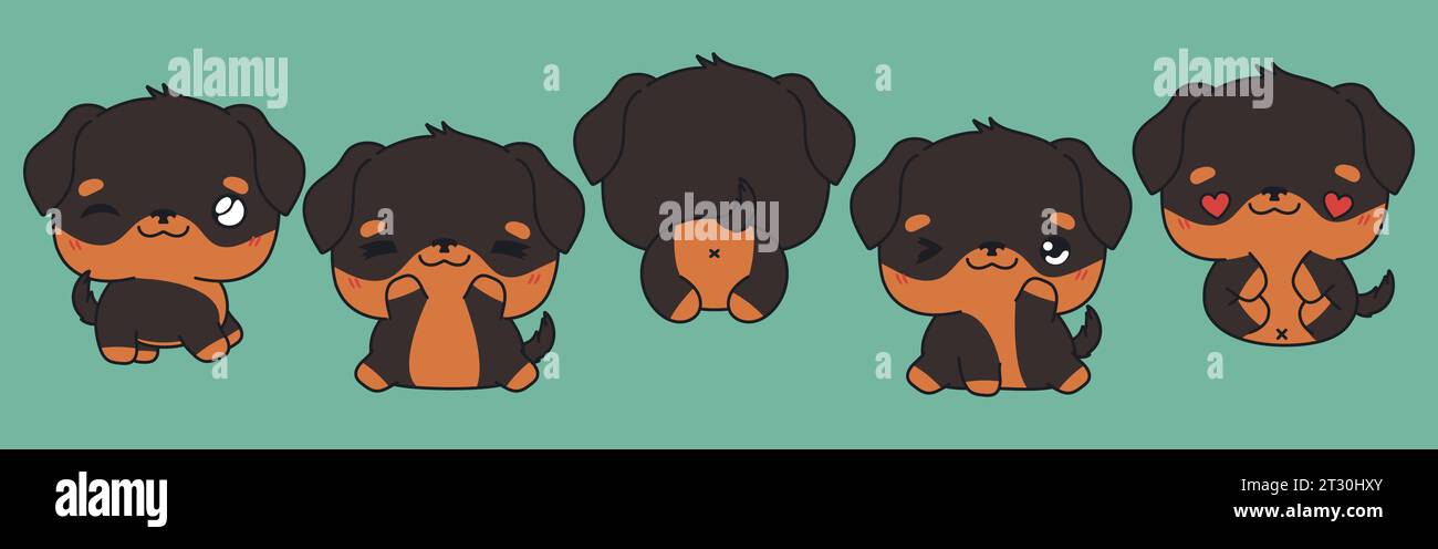 Set of Vector Cartoon Dog Illustrations. Collection of Kawaii Isolated ...