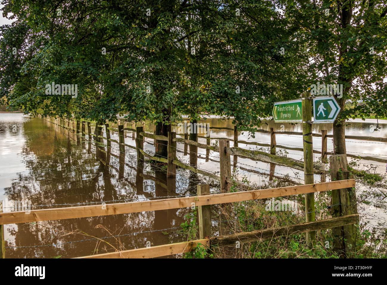 Flooded country footpath. Storm Babet Stock Photo - Alamy