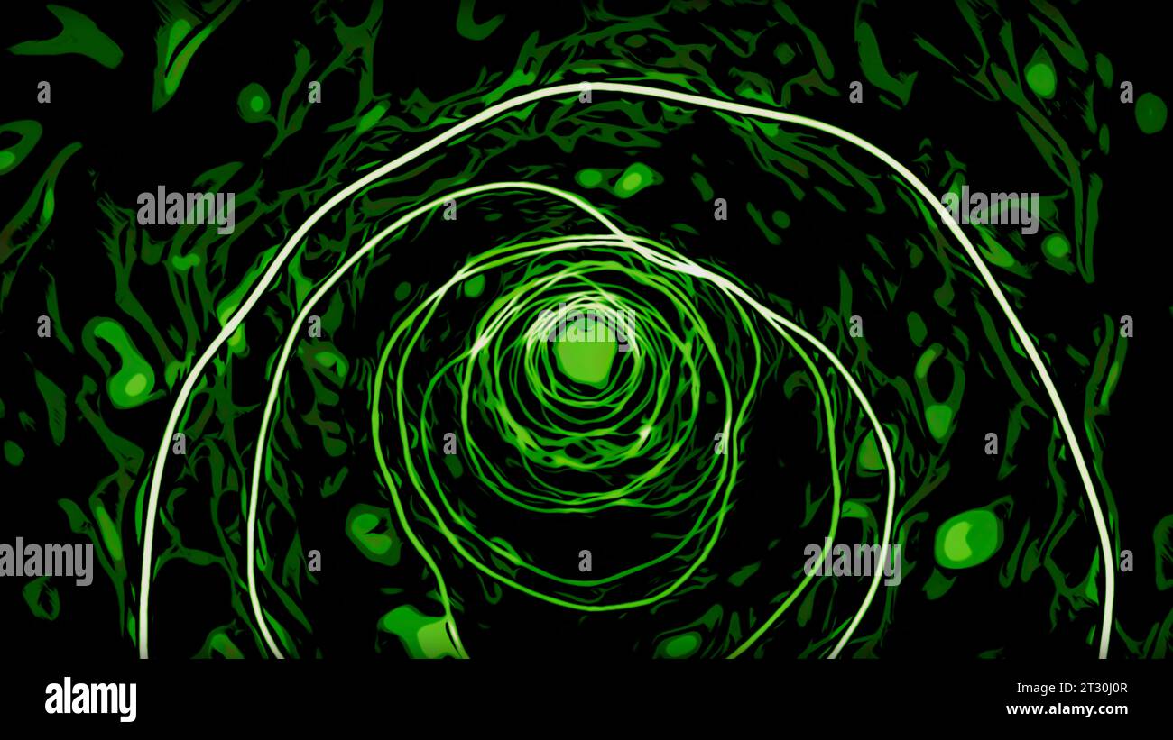 Green and blue background with white rings. Design. Flowing liquid on ...