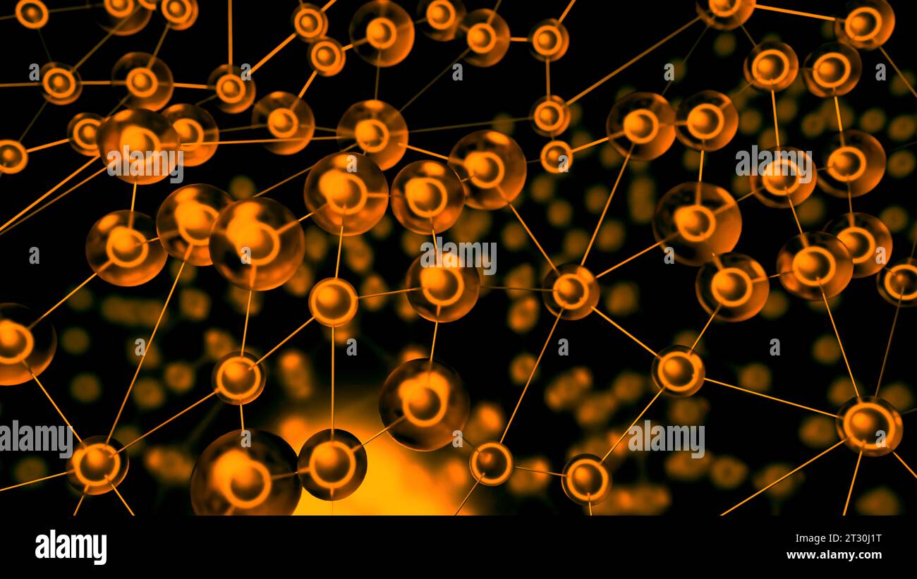 Dark background. Design. A blue and yellow grid with molecules that ...