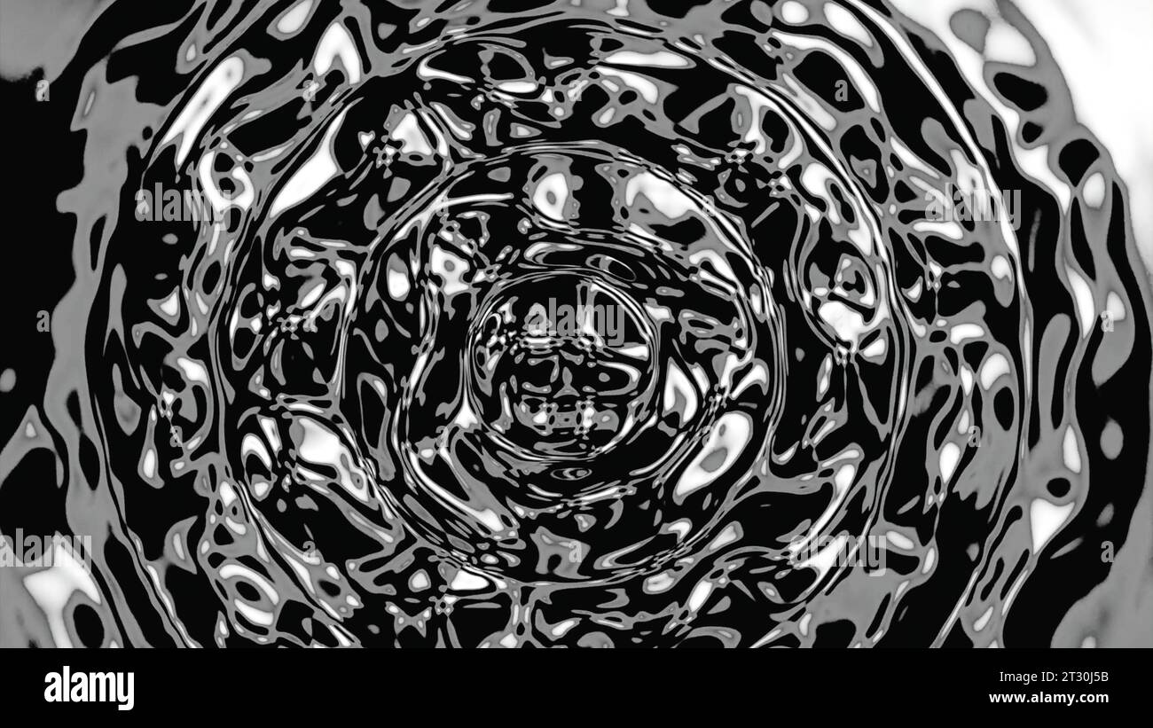 3D animation of metal liquid moving in circular waves. Design. Bubbling ...