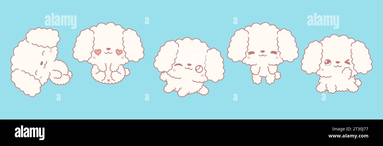 Set of Kawaii Isolated Poodle Dog. Collection of Vector Cartoon Puppy ...