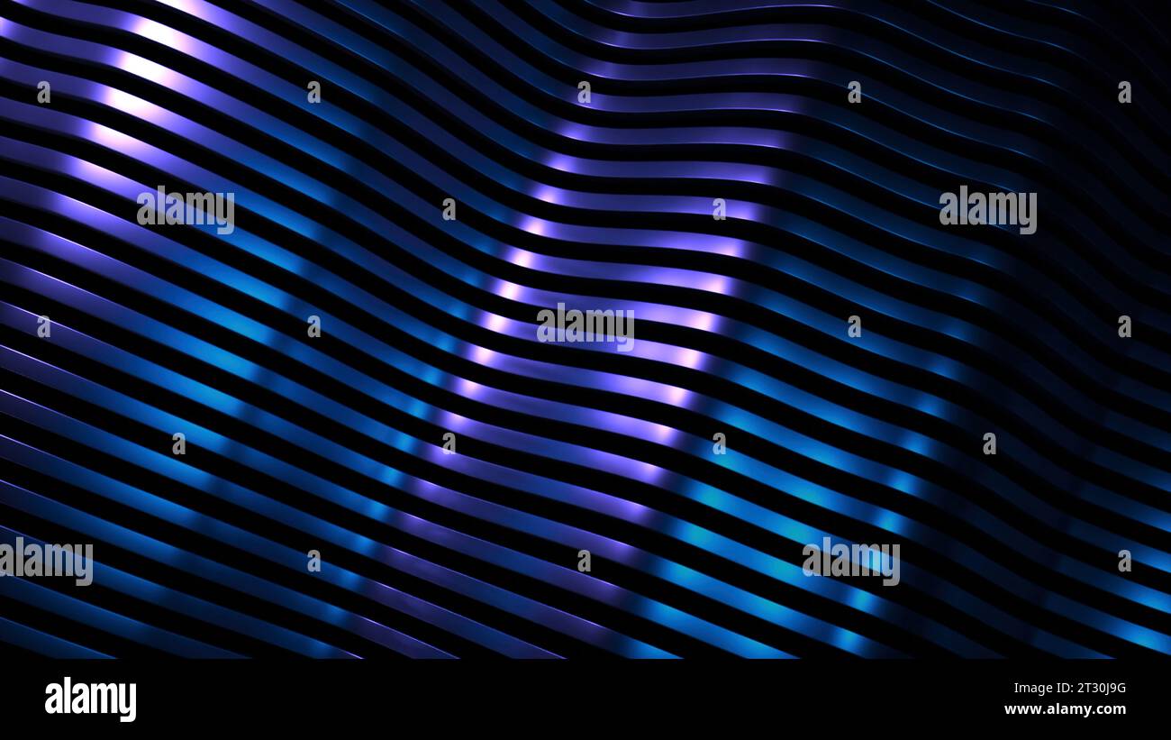 3D background with curving bands of metal lines. Design. Beautiful ...