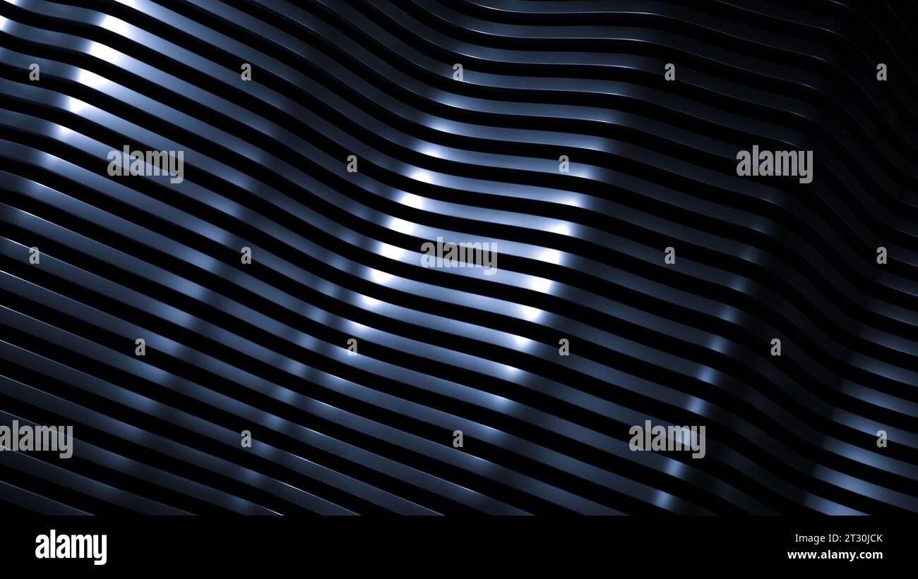 3D background with curving bands of metal lines. Design. Beautiful ...