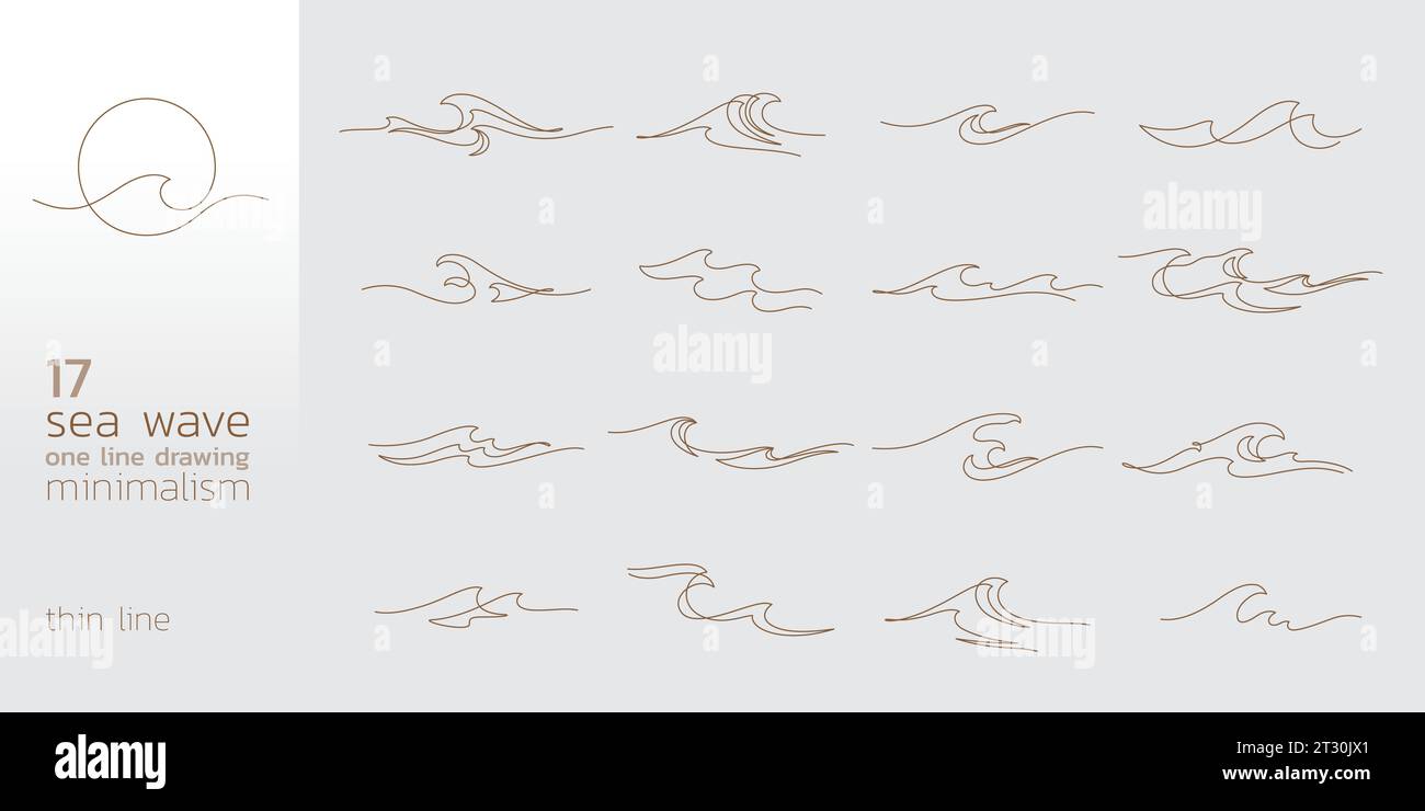 sea wave one line minimalism style thin line illustration vector set ...