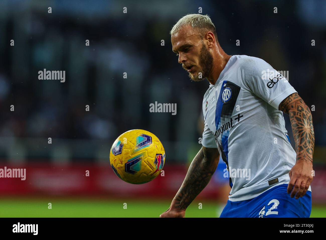 Federico Dimarco of FC Internazionale seen in action during the Serie A 2023/24 football match ...