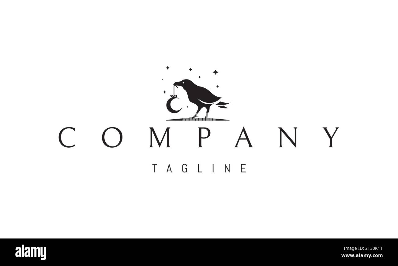A vector logo with an abstract image of a crow holding the moon in its ...