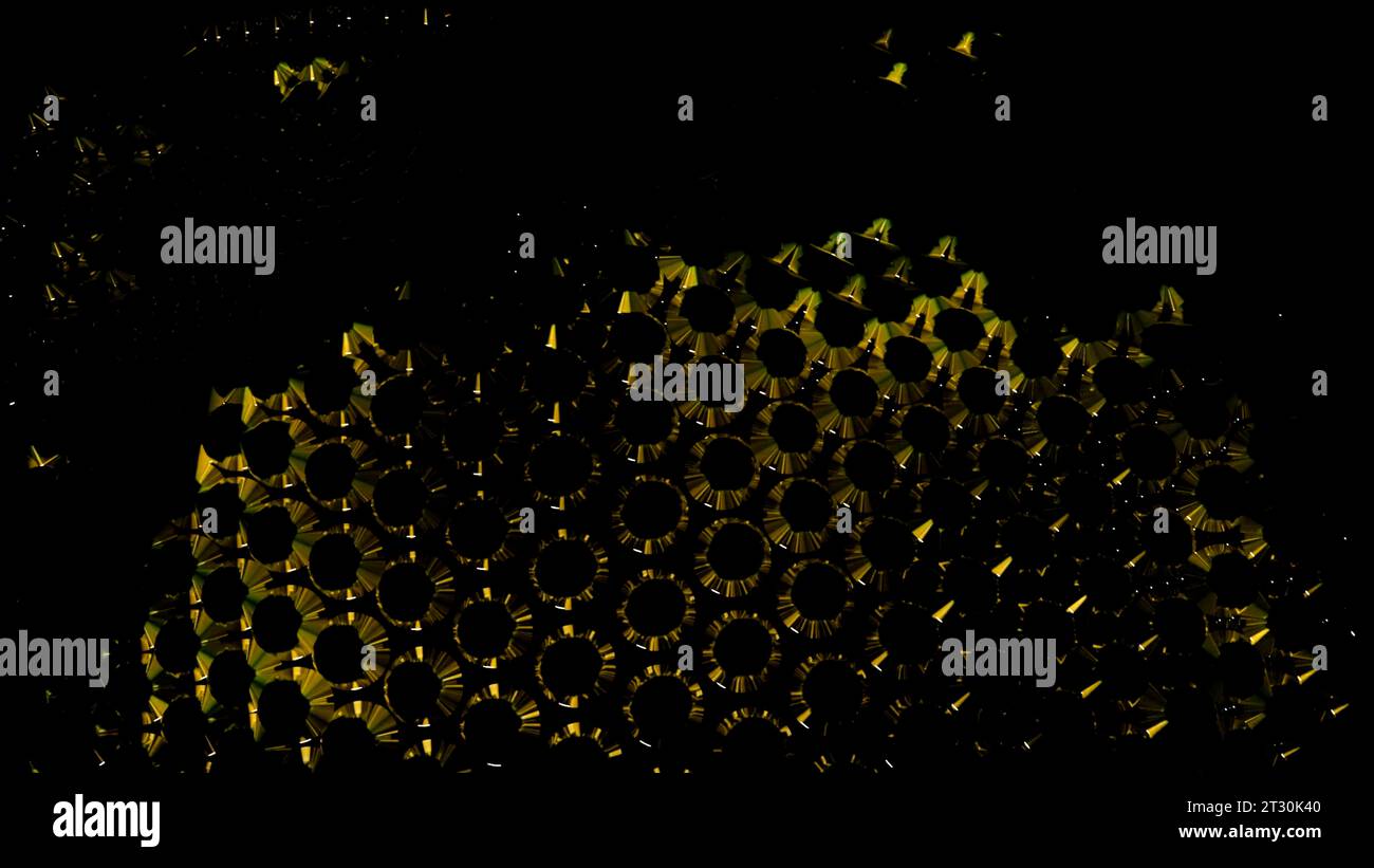 Black background with glass mesh. Design. Yellow and green backlighting ...