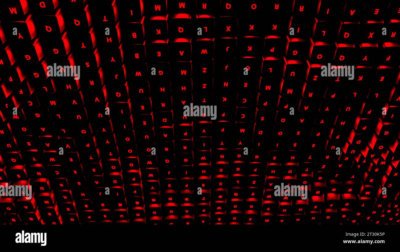 Black background with keyboard keys. Design. Bright letters highlighted ...