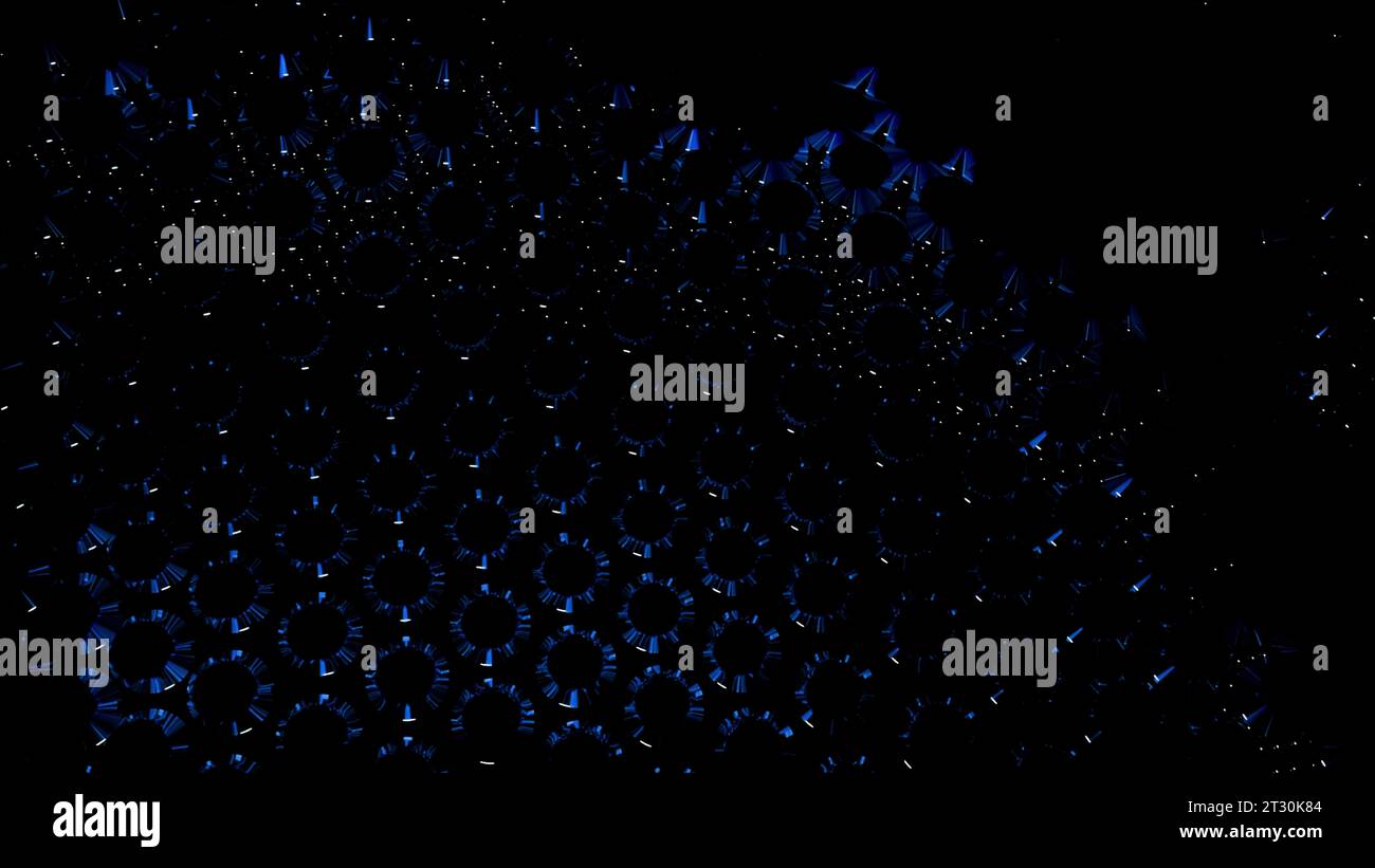 Dark background with moving crystals. Design. White and blue crystals ...