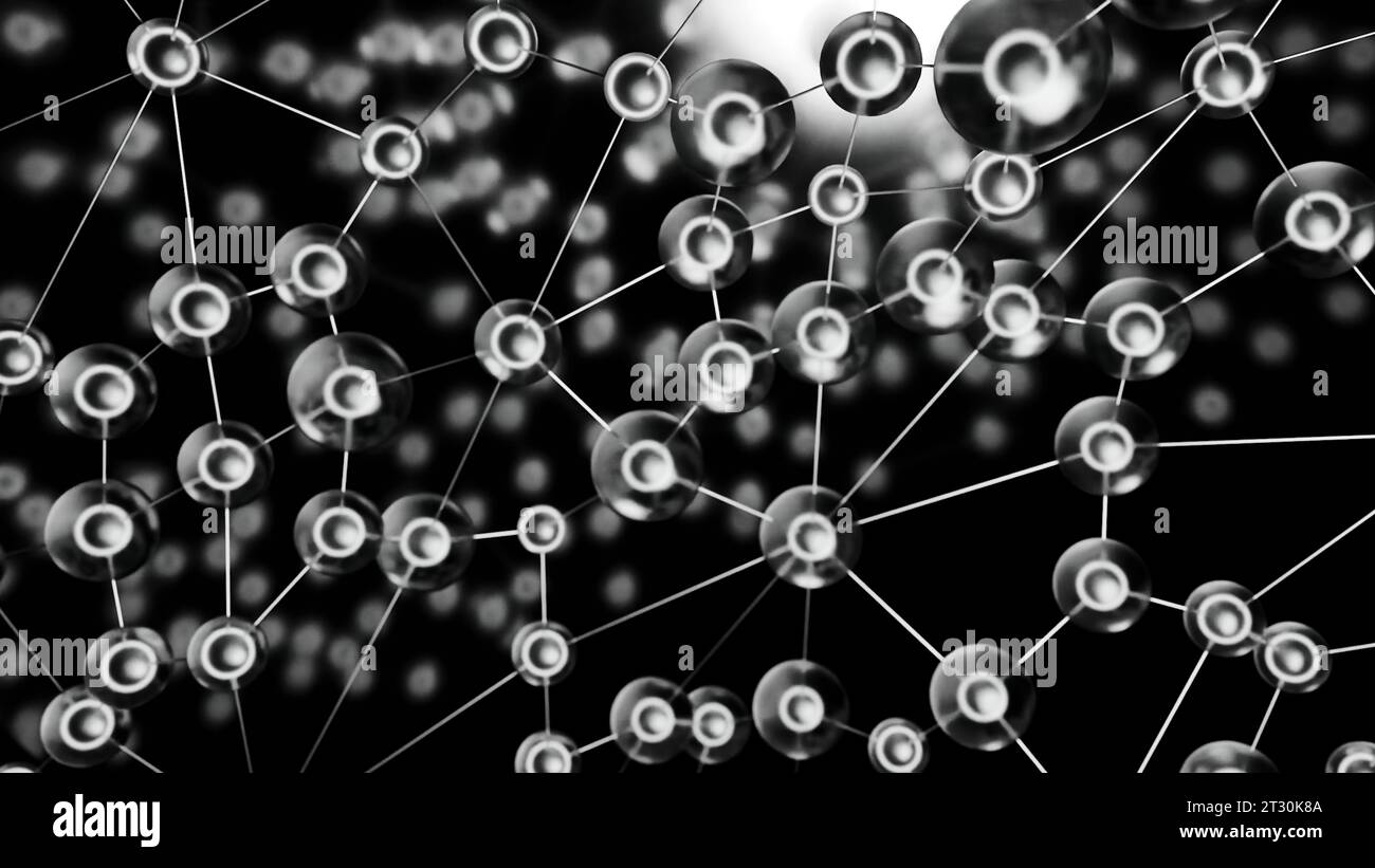 Gray moving molecules. Motion. White molecules made in abstraction that ...