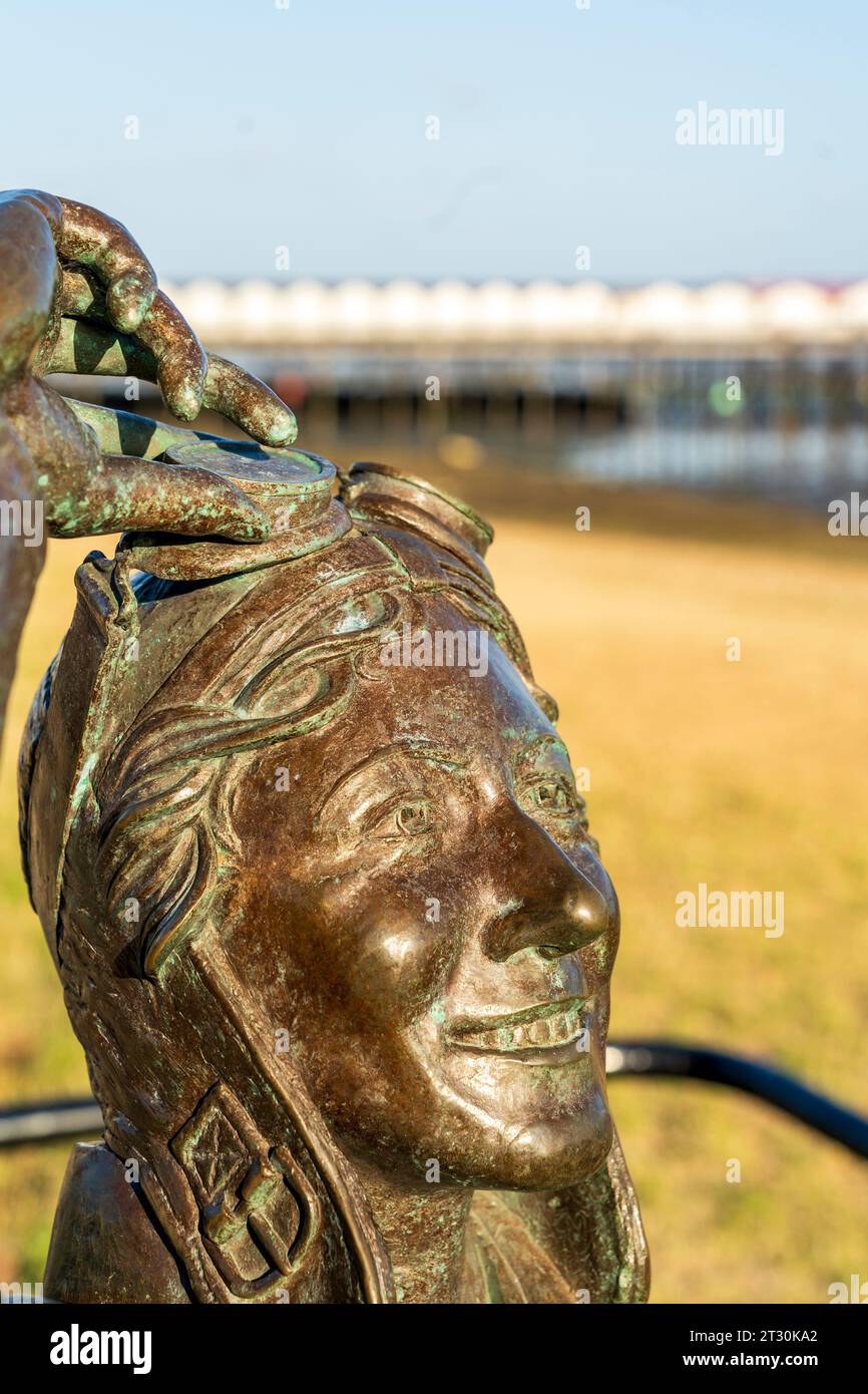 Detail of the statue of the famous 1930's flying legend Amy Johnson ...
