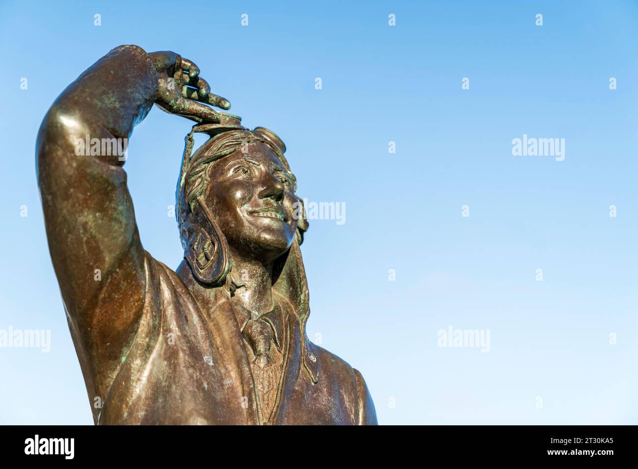 Close up of the face on the Amy Johnson statue on the seafront at Herne ...