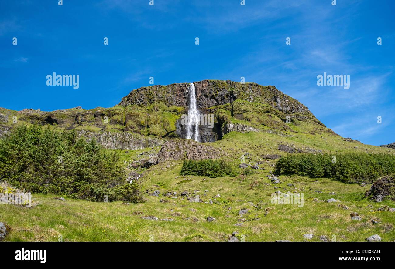 Bjarnarfoss waterfall located in the southern part of the Snaefellsnes ...