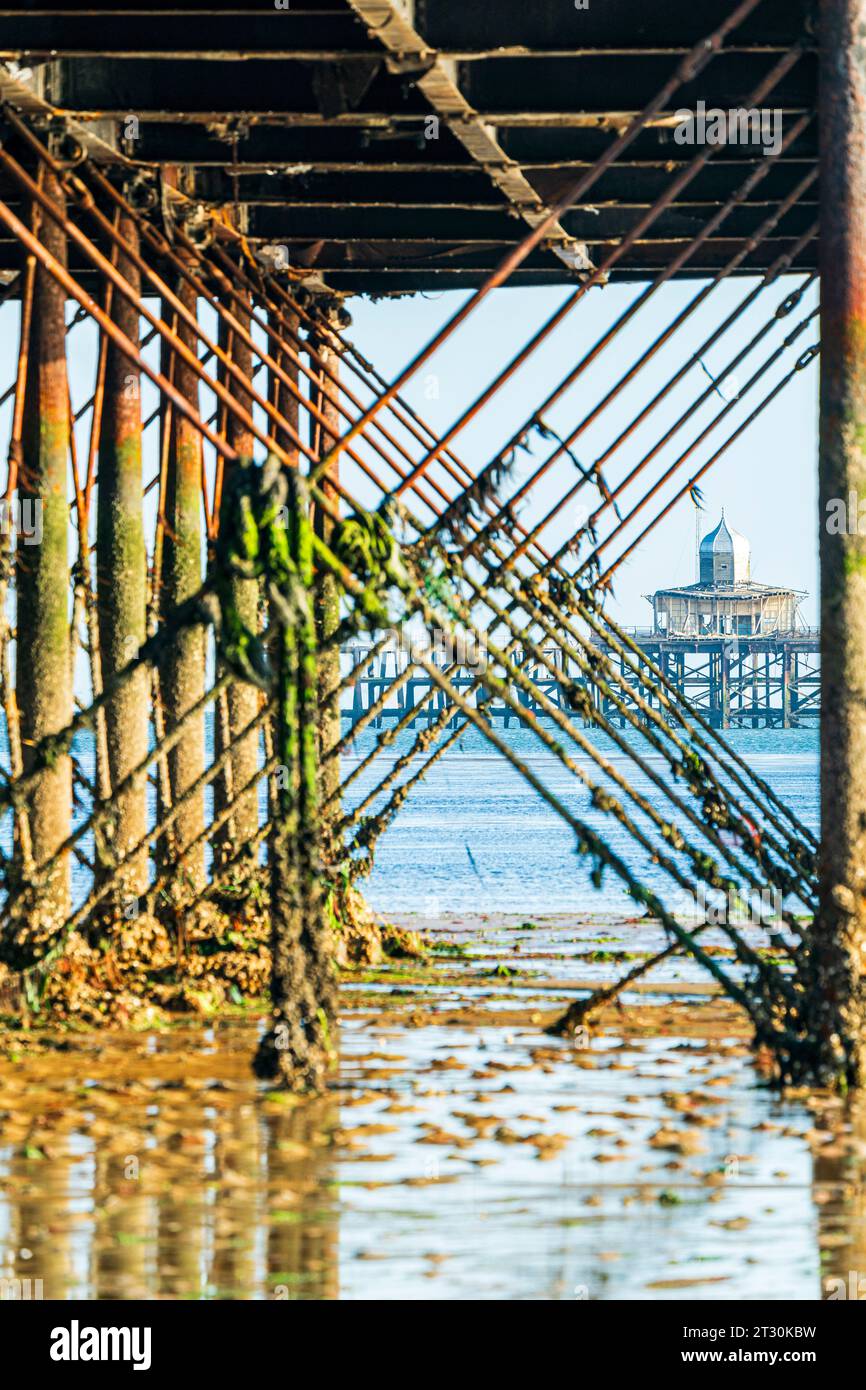 View through the supporting beams and crosswires of the underside of ...
