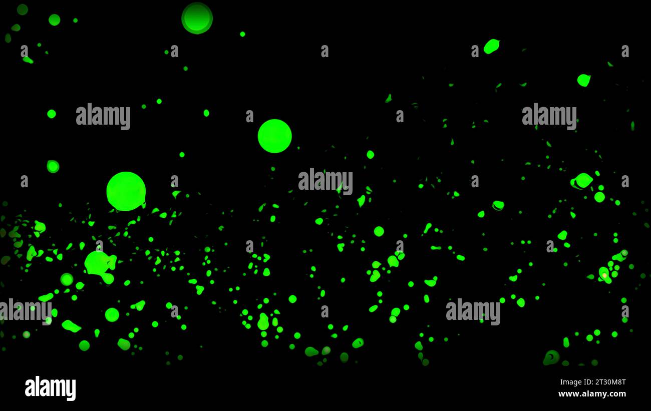 Big green glitter on a black background. Motion. Flying green particles ...
