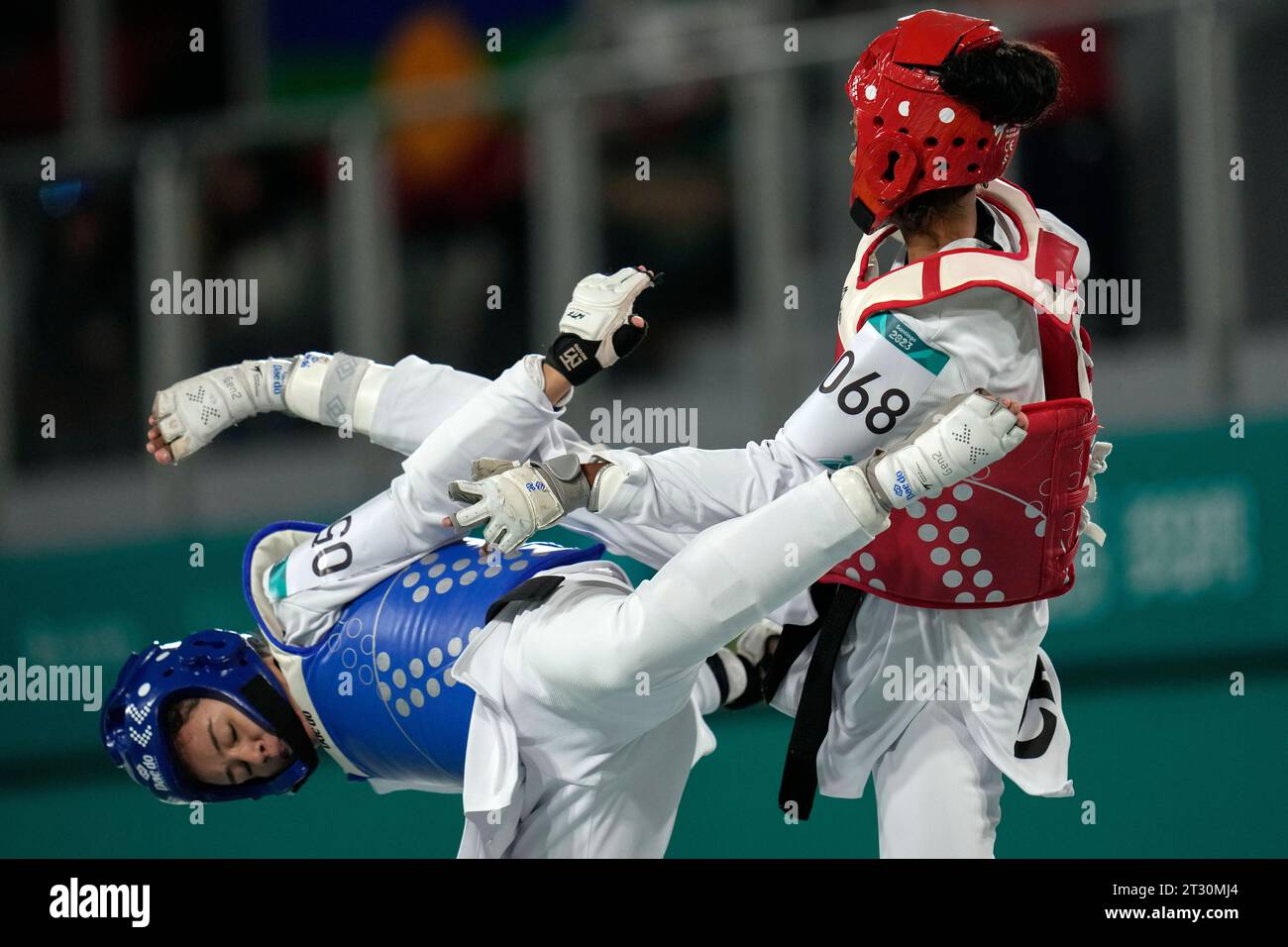 Bolivia's Maria Anez, left, and Costa Rica's Nishy Lindo compete in the ...