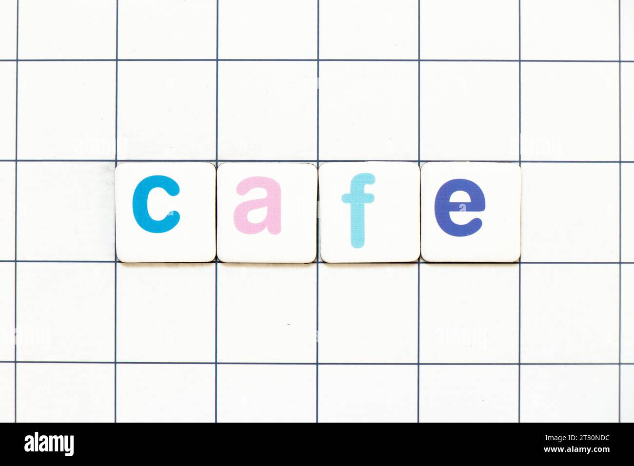 Colorful tile letter in word cafe on white grid background Stock Photo ...