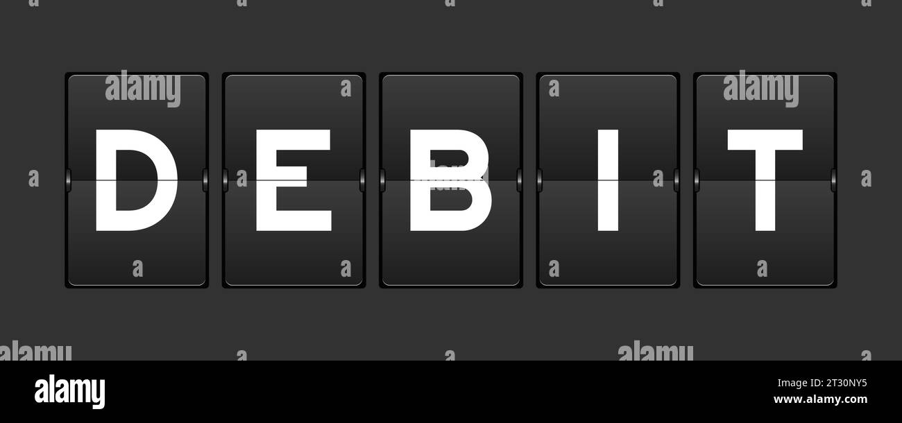 Black color analog flip board with word debit on gray background Stock ...