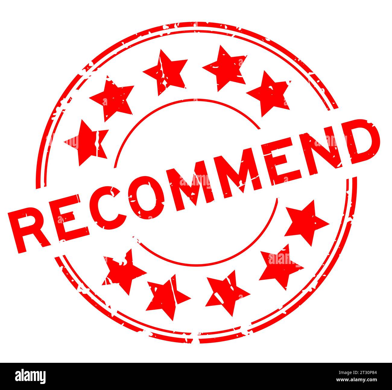 Grunge red recommend word round rubber seal stamp on white background ...