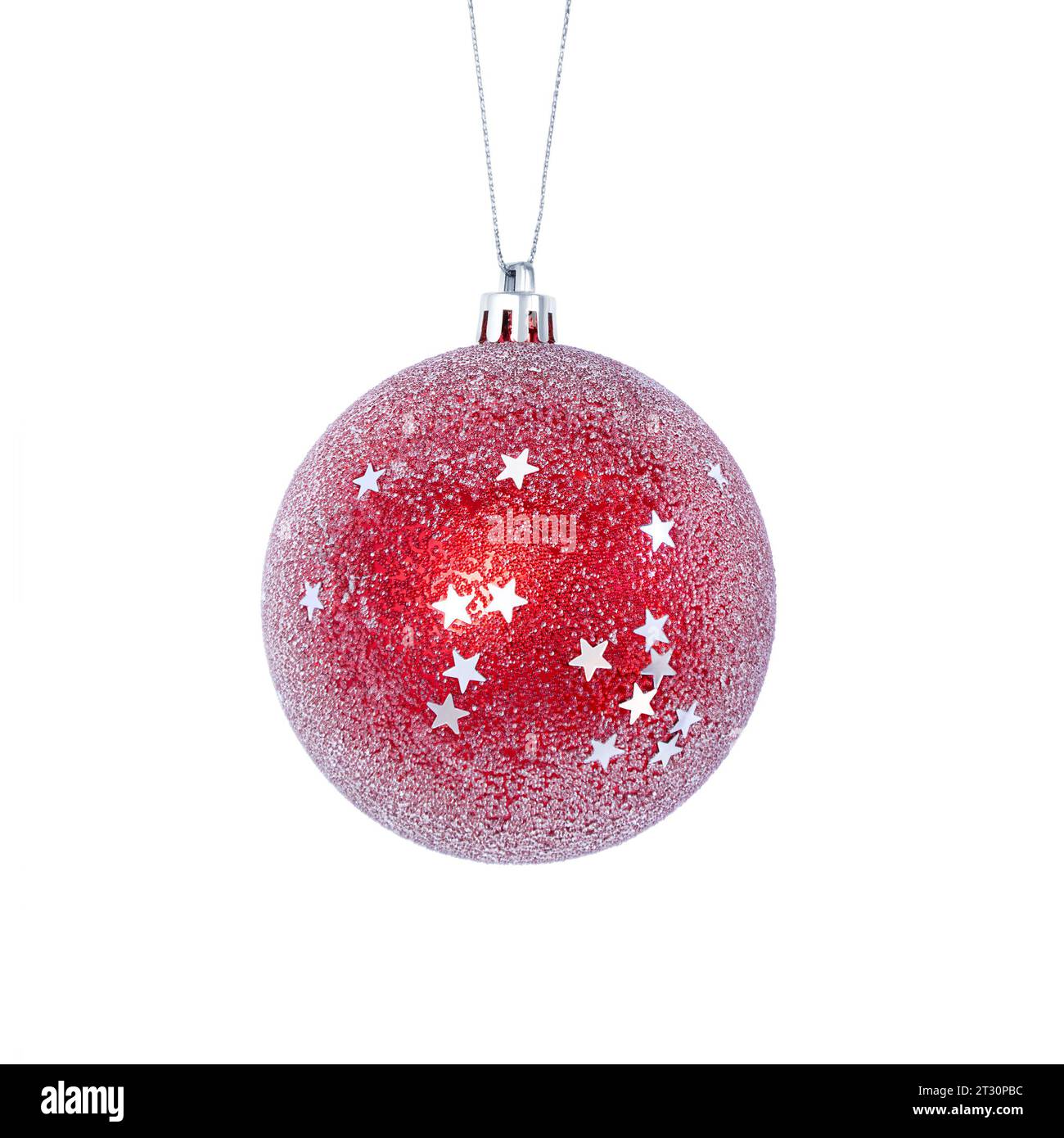 Hanging frost red Christmas ball isolated on a white background. Stock ...