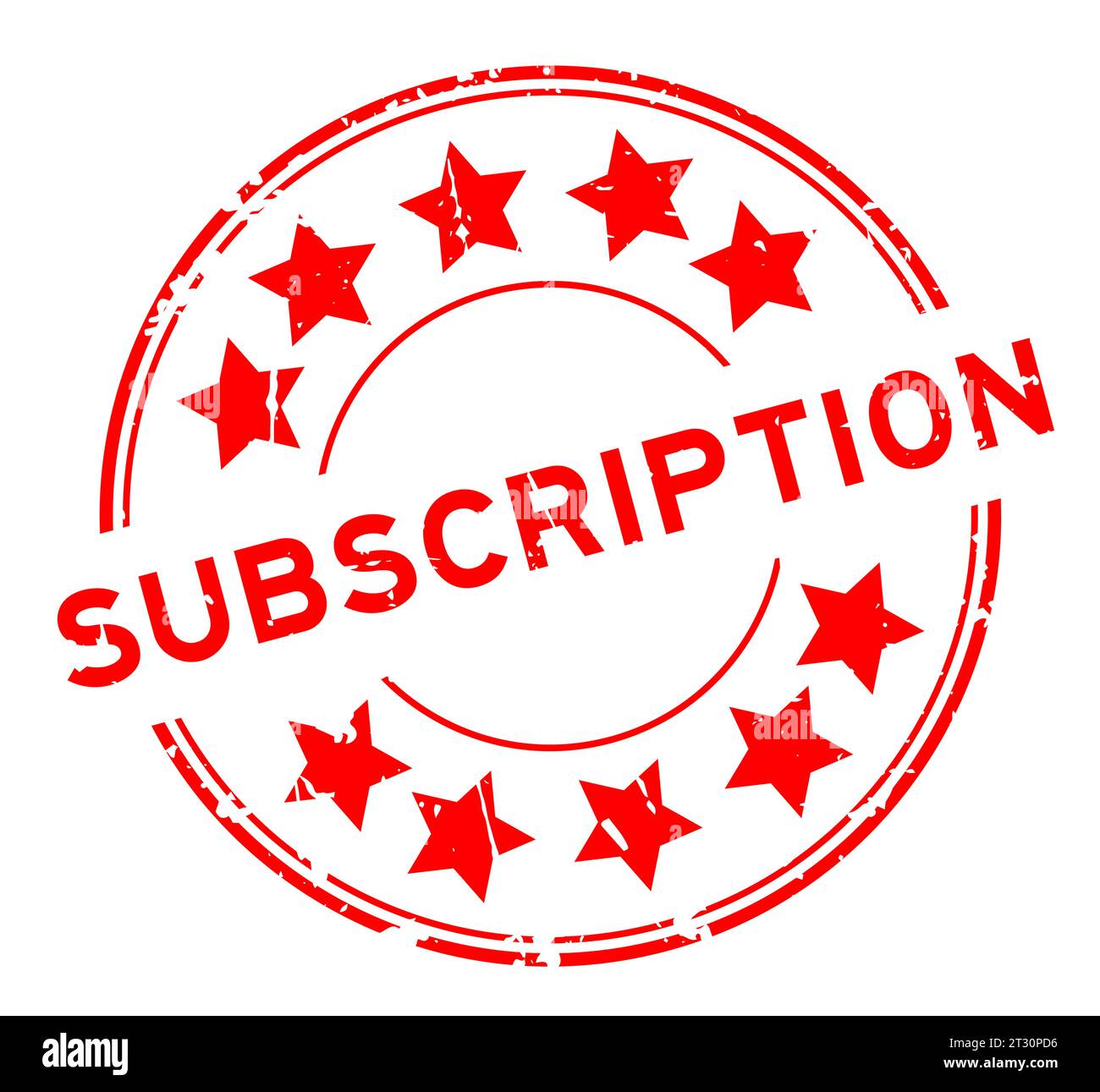 Grunge red subscription word with star icon round rubber seal stamp on ...
