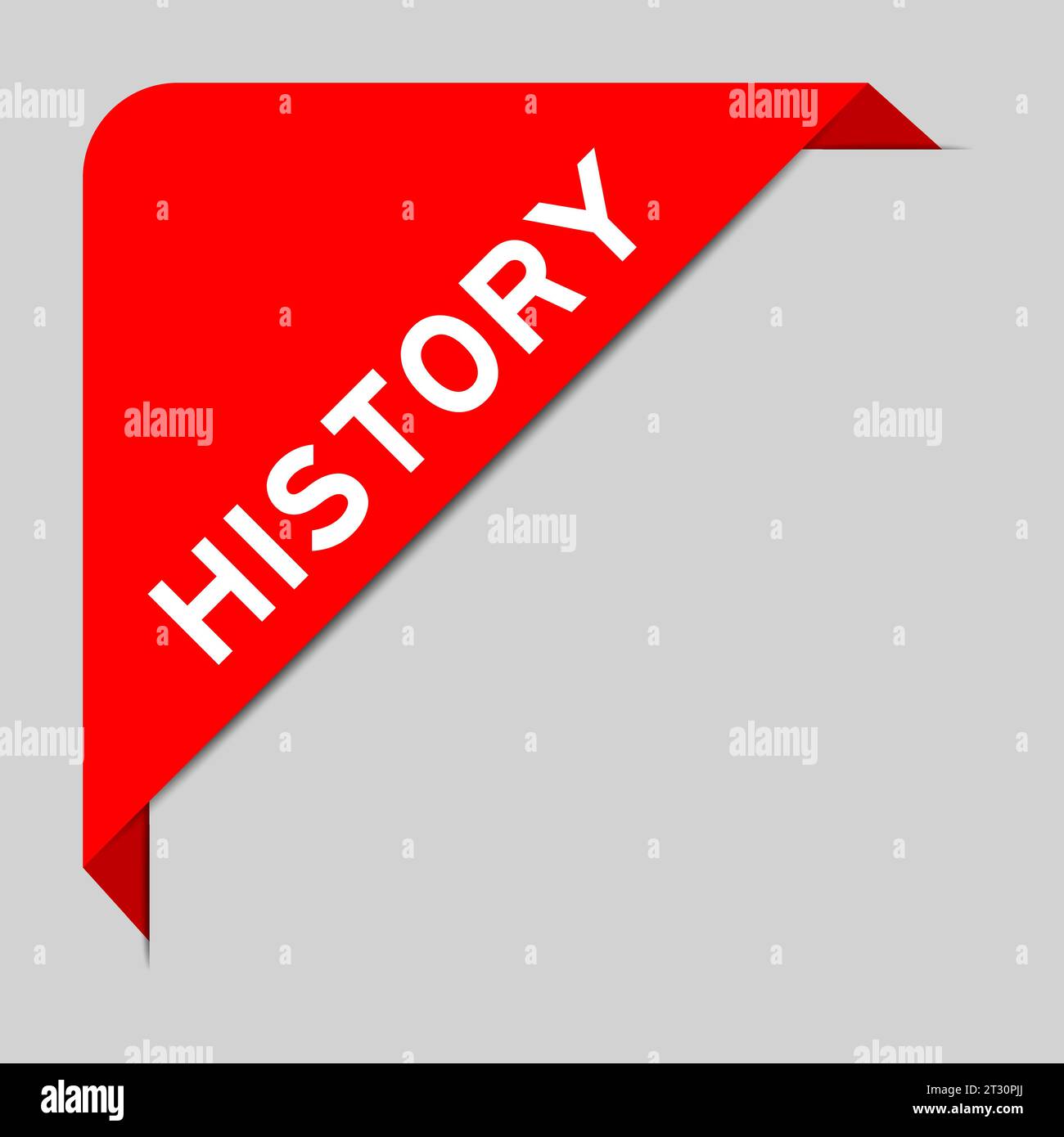 Red color of corner label banner with word history on gray background ...