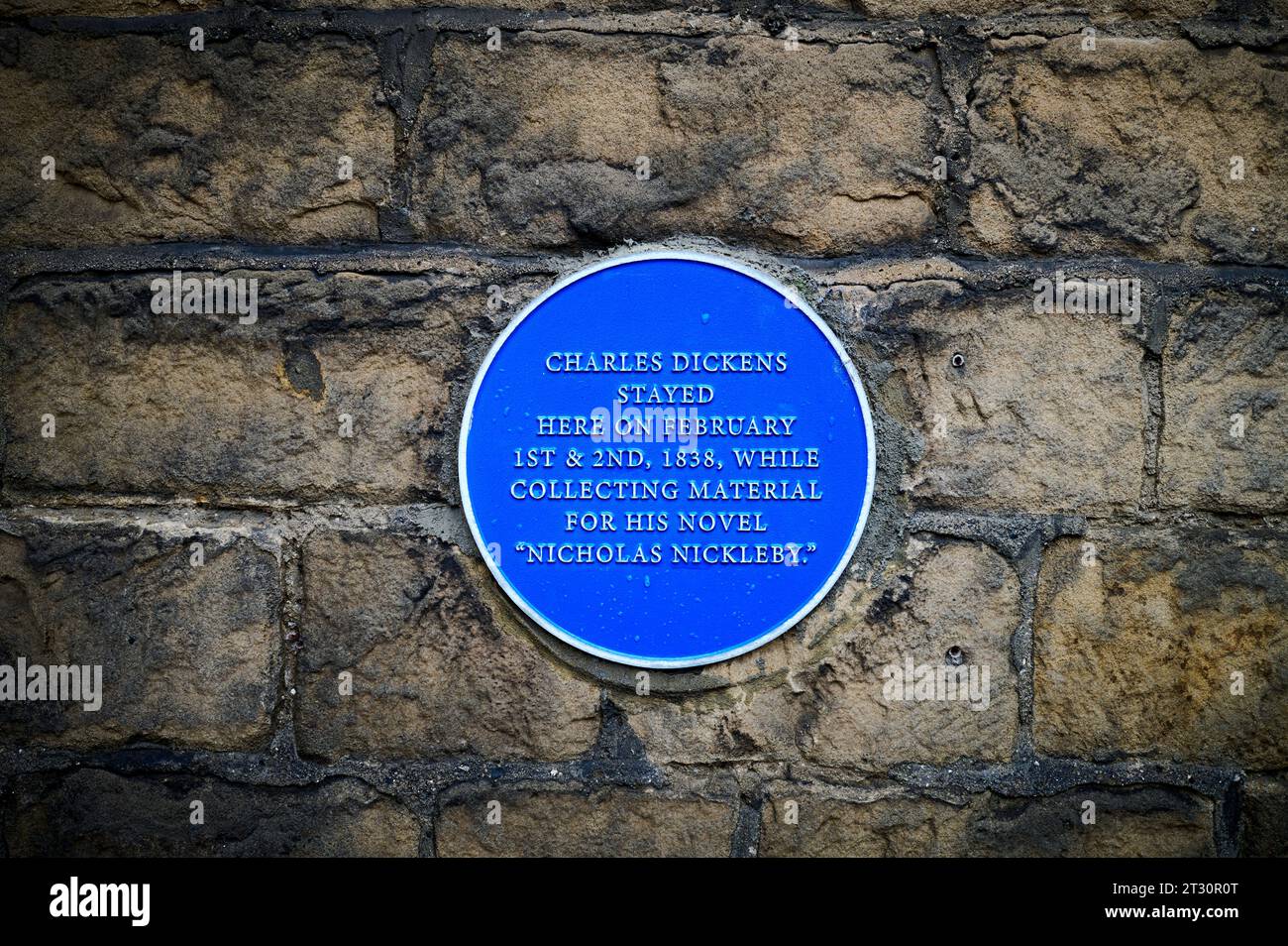 Blue plaque to Charles Dickens on wall of former inn,Barnard Castle ...