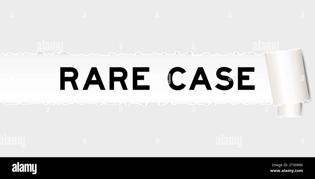 Ripped gray paper background that have word rare case under torn part ...