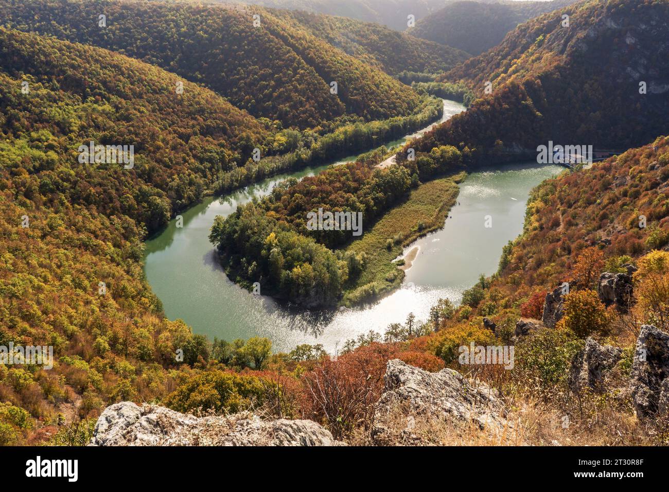 Viewpoint on the Timok River and the hydroelectric plant on it Stock ...