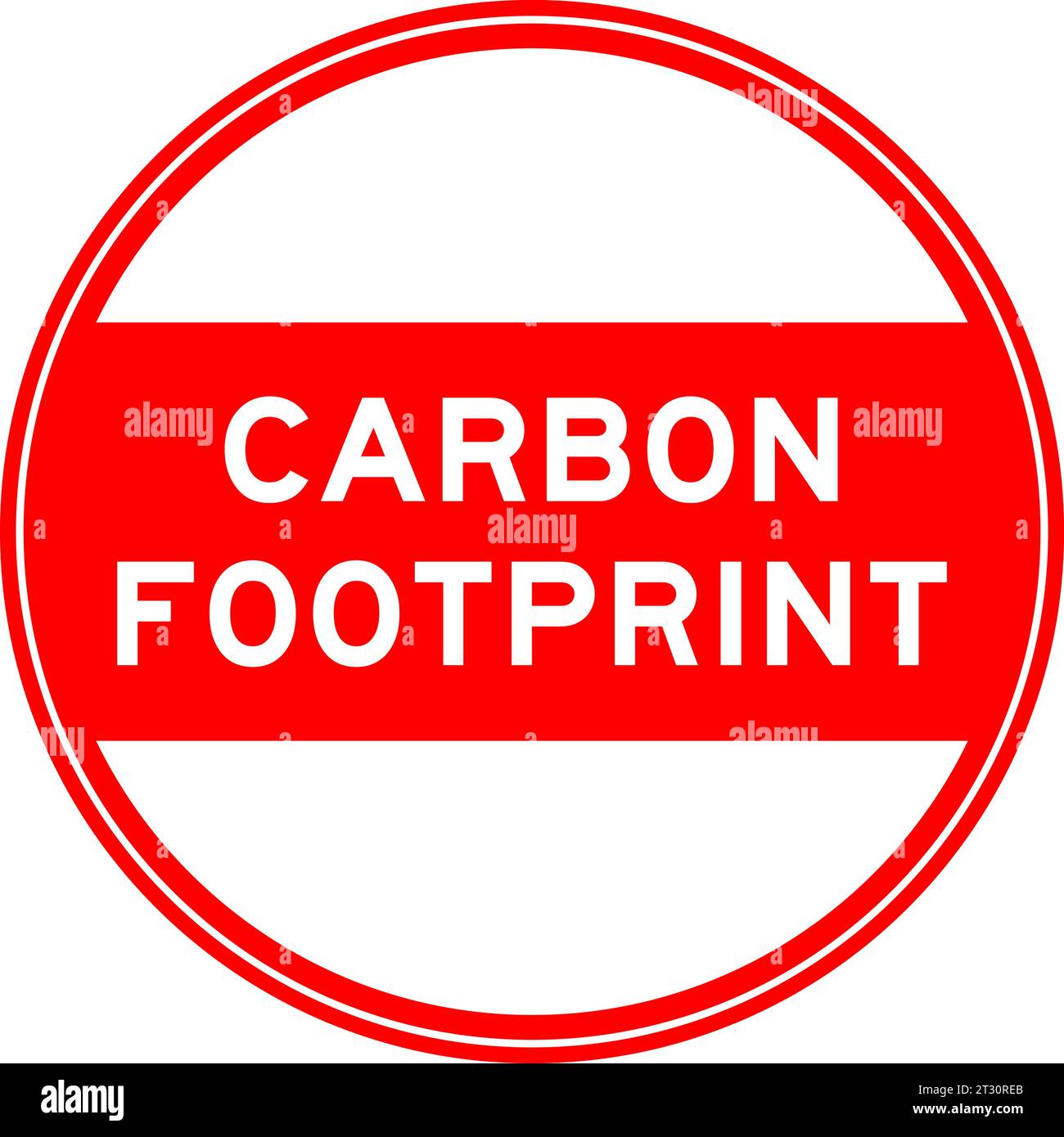 Red color round seal sticker in word carbon footprint on white ...