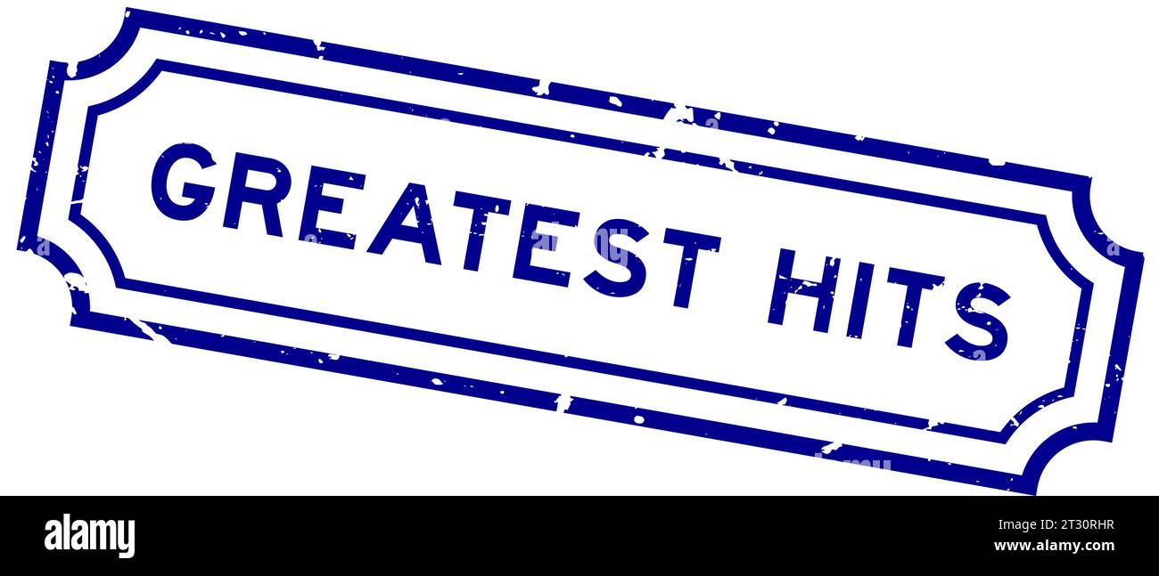 Grunge blue greatest hits word rubber seal stamp on white background ...