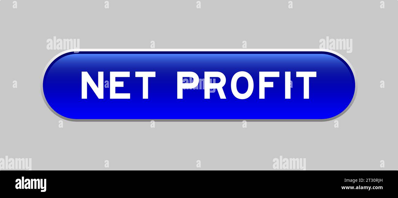 Blue color capsule shape button with word net profit on gray background ...