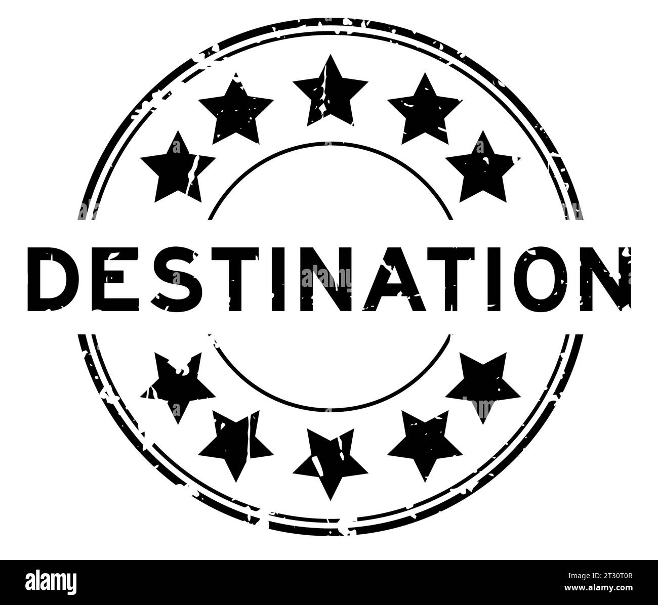 Grunge black destination word round rubber seal stamp on white ...