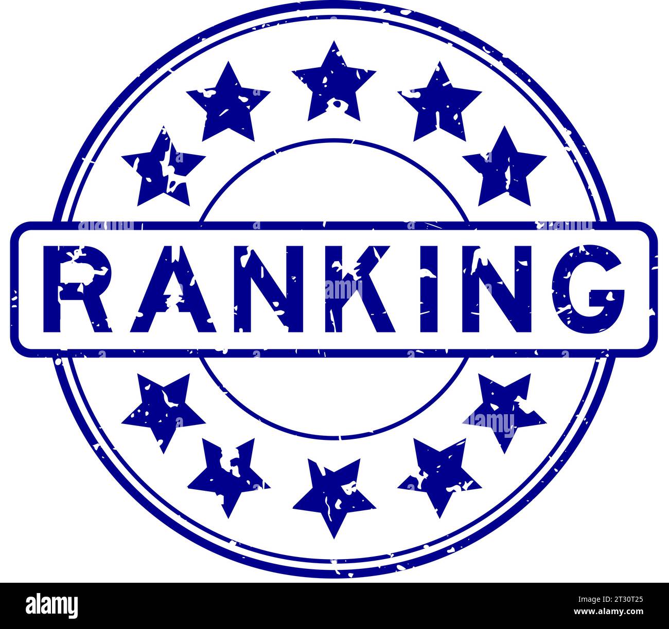 Grunge blue ranking word with star icon round rubber seal stamp on ...