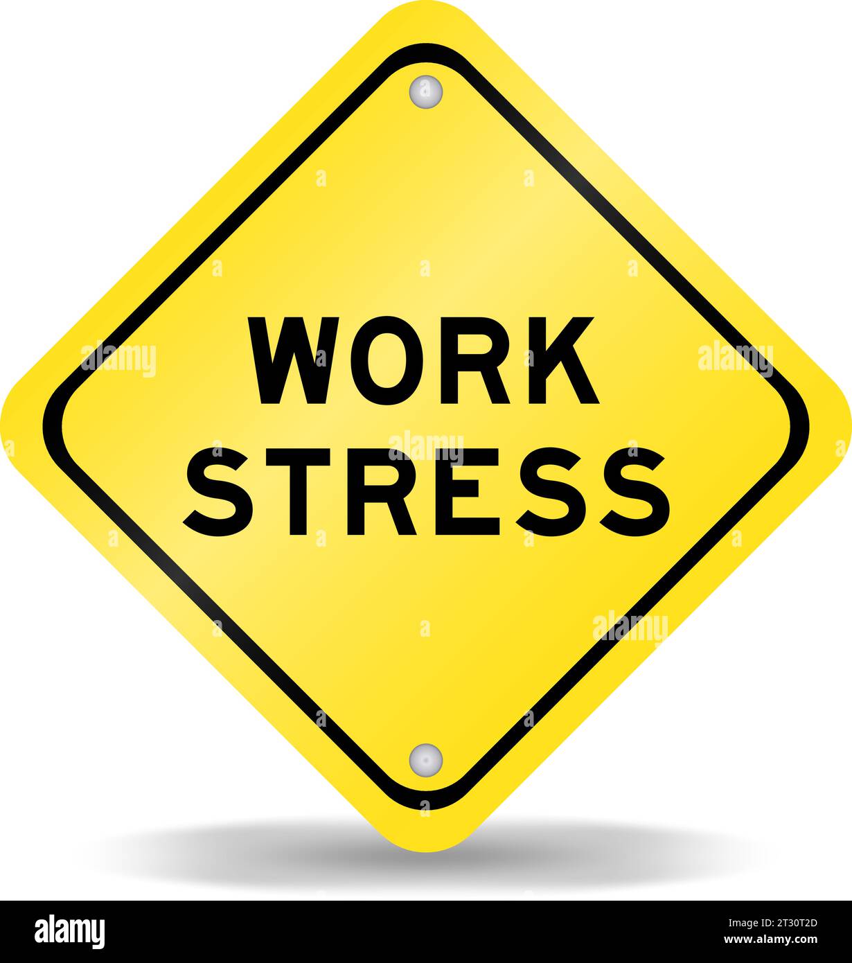 Yellow color transportation sign with word work stress on white ...