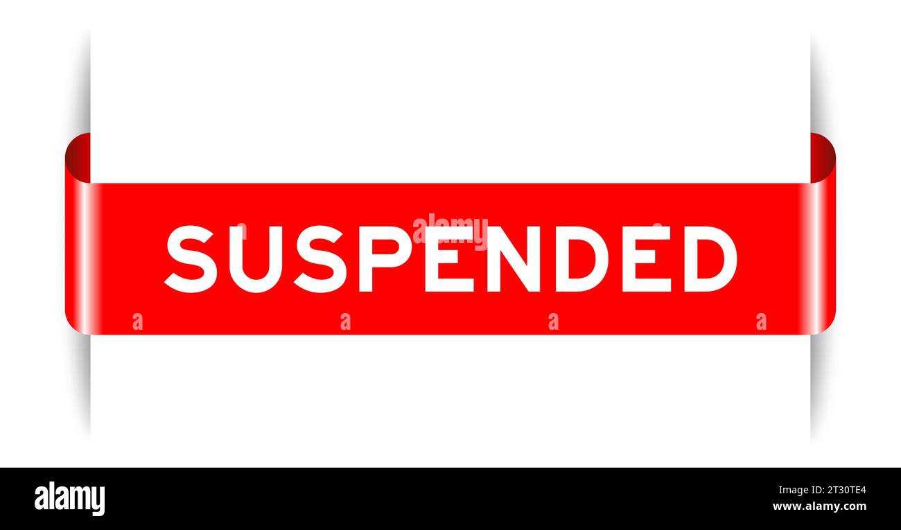 Red color inserted label banner with word suspended on white background ...