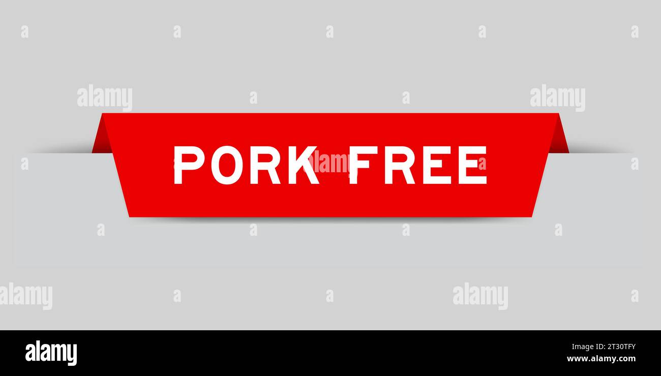 Red color inserted label with word pork free on gray background Stock ...