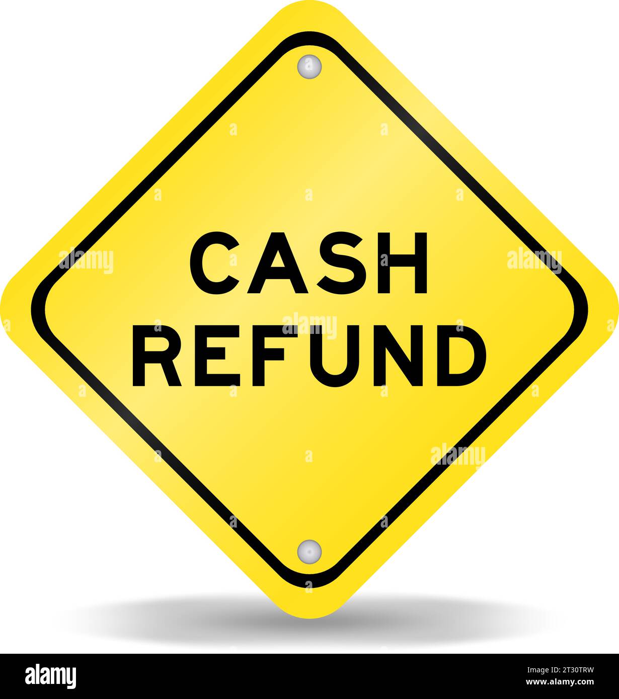 Yellow color transportation sign with word cash refund on white ...