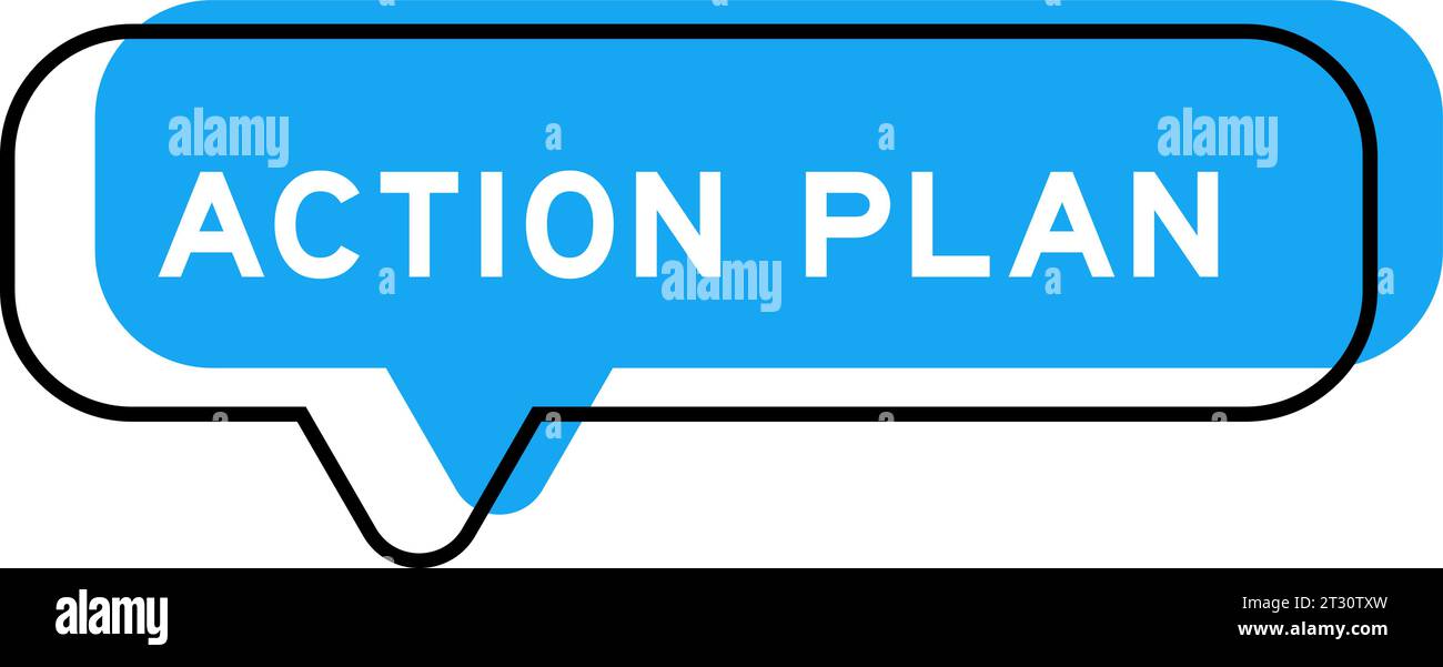 Speech banner and blue shade with word action plan on white background ...