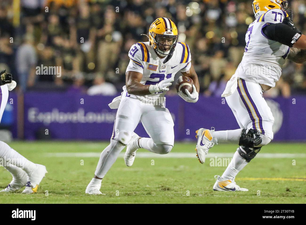 October 21, 2023: LSU running back Noah Cain (21) breaks a long run ...