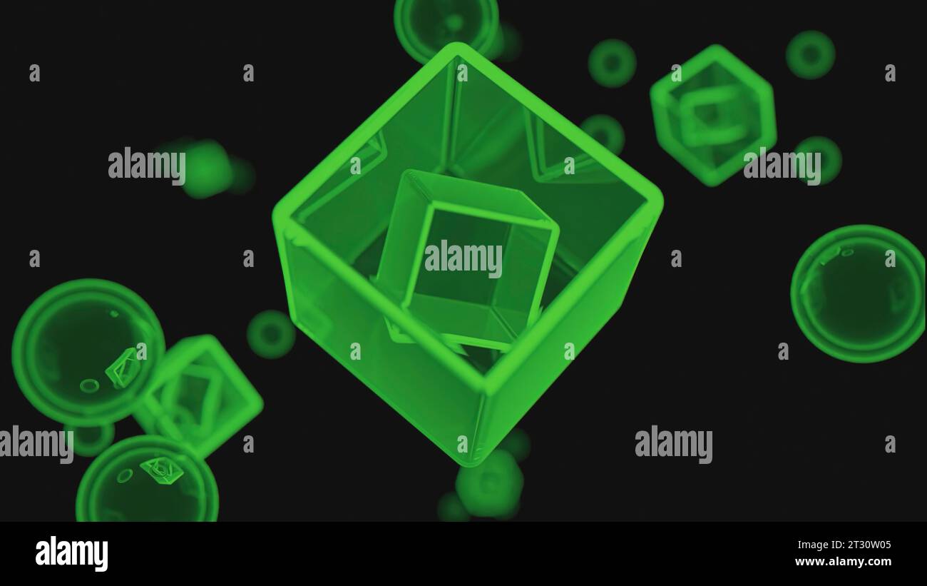 Balls Move Around Rotating 3d Squares Design Animated Cyber Figures Move And Rotate In Space